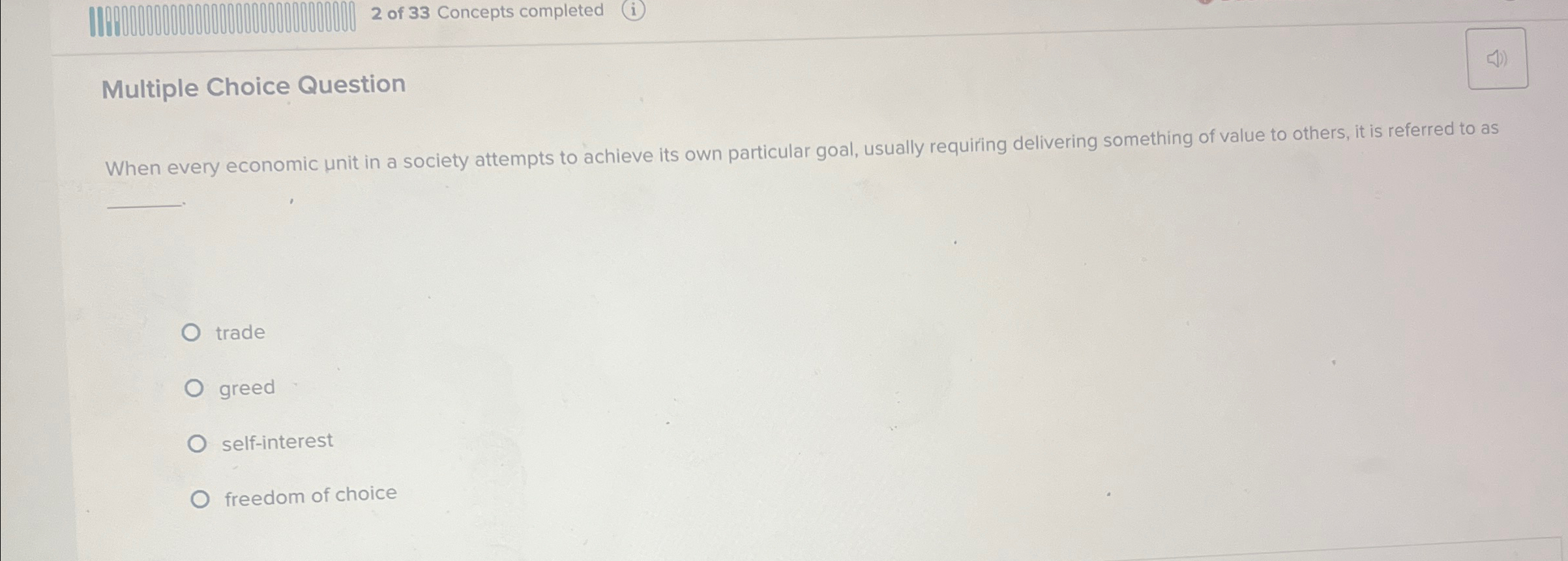 Solved 2 ﻿of 33 ﻿Concepts completedMultiple Choice | Chegg.com