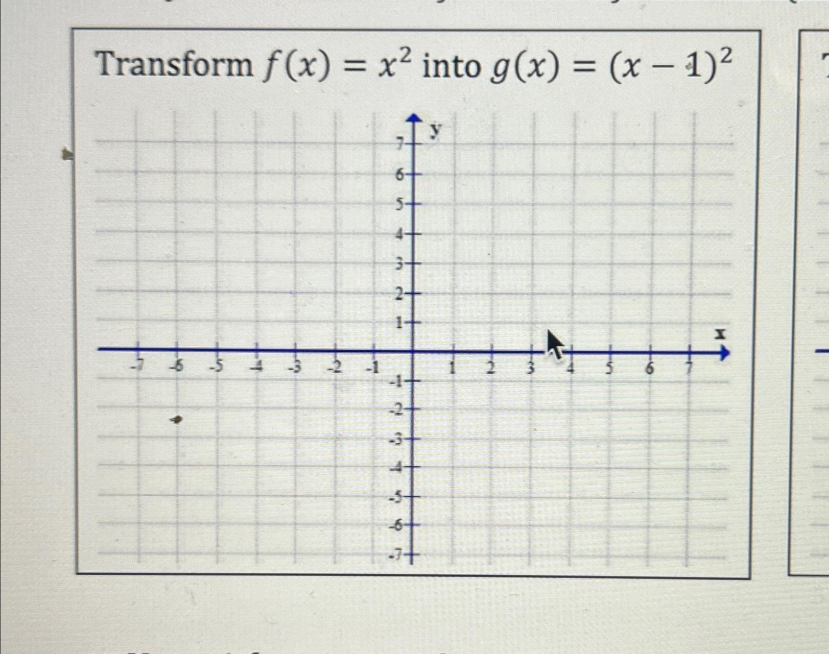 Solved Transform f(x)=x2 ﻿into g(x)=(x-1)2 | Chegg.com