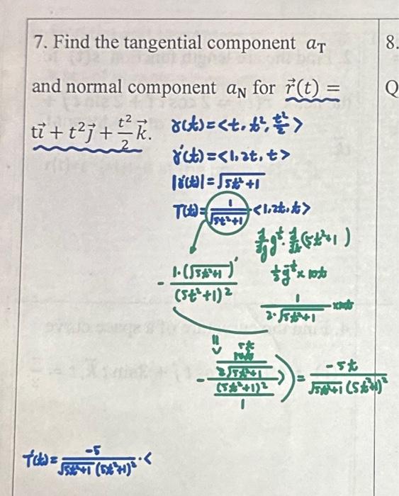 Solved 7. Find the tangential component at and normal | Chegg.com