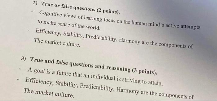 Solved 2) True or false questions ( 2 points). - In the | Chegg.com
