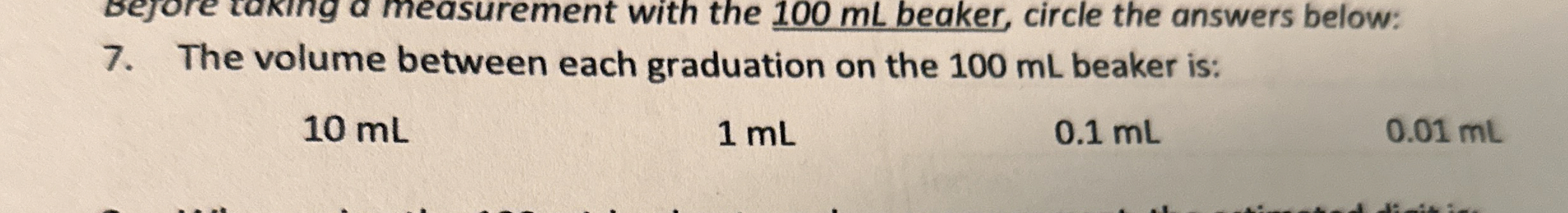 Solved The volume between each graduation on the 100 ﻿mL | Chegg.com