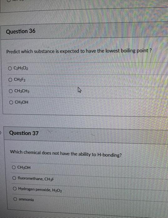 Solved predict which substance is expected to bave the | Chegg.com
