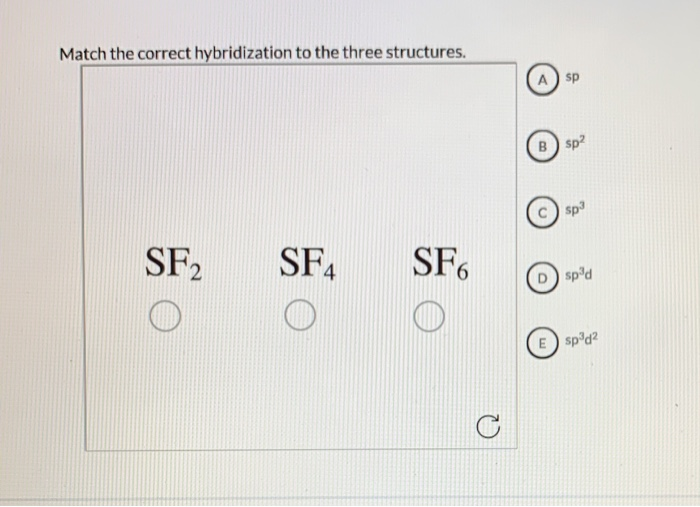 Solved Match the correct hybridization to the three | Chegg.com