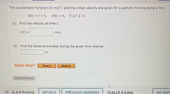 Solved The acceleration function (in m/s2 ) and the initial | Chegg.com