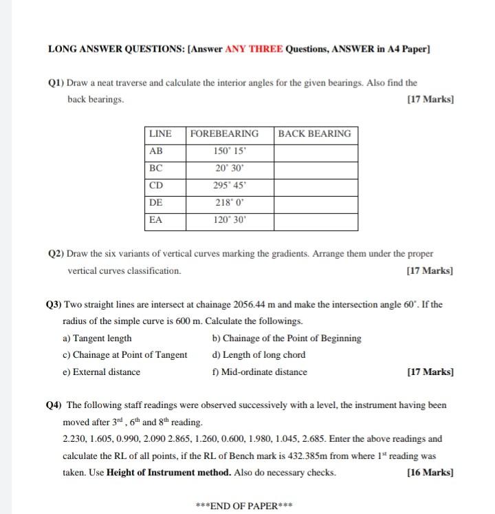 Solved LONG ANSWER QUESTIONS: [Answer ANY THREE Questions, | Chegg.com