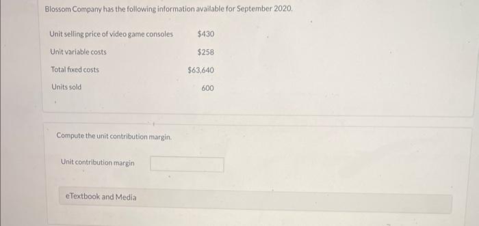 Solved Blossom Company has the following information | Chegg.com