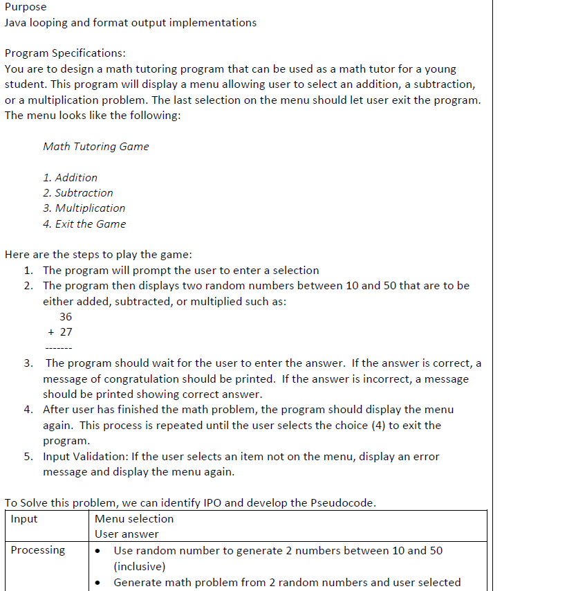 Solved PurposeJava looping and format output | Chegg.com