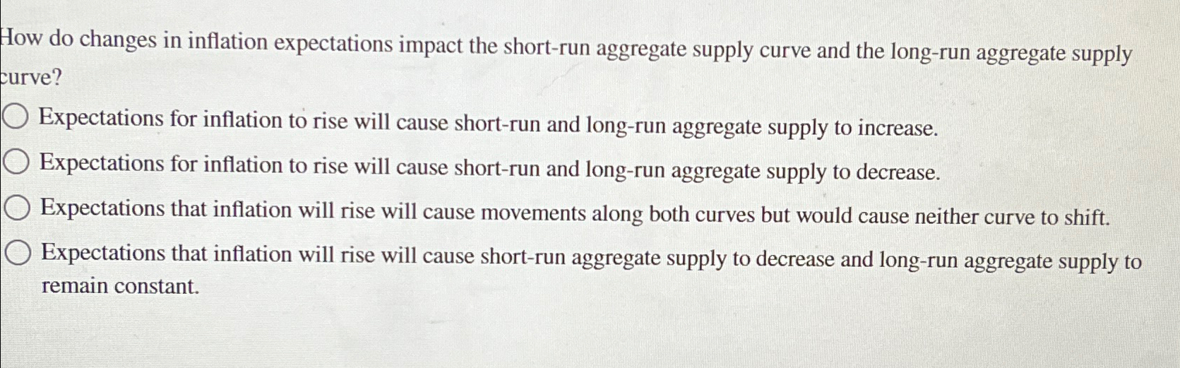 Solved How do changes in inflation expectations impact the | Chegg.com
