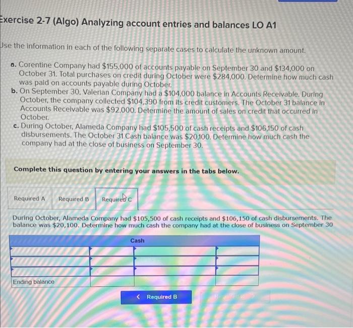 Solved Exercise 2-7 (Algo) Analyzing account entries and | Chegg.com Solved Exercise 2-7 (Algo) Analyzing account entries and | Chegg.com