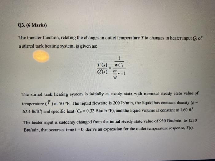 Solved Q3. (6 Marks) The transfer function, relating the | Chegg.com