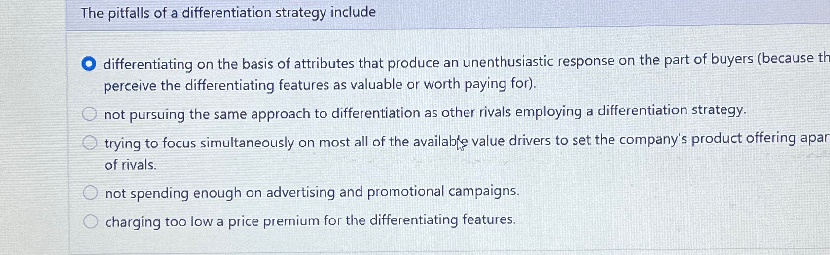Solved The pitfalls of a differentiation strategy | Chegg.com