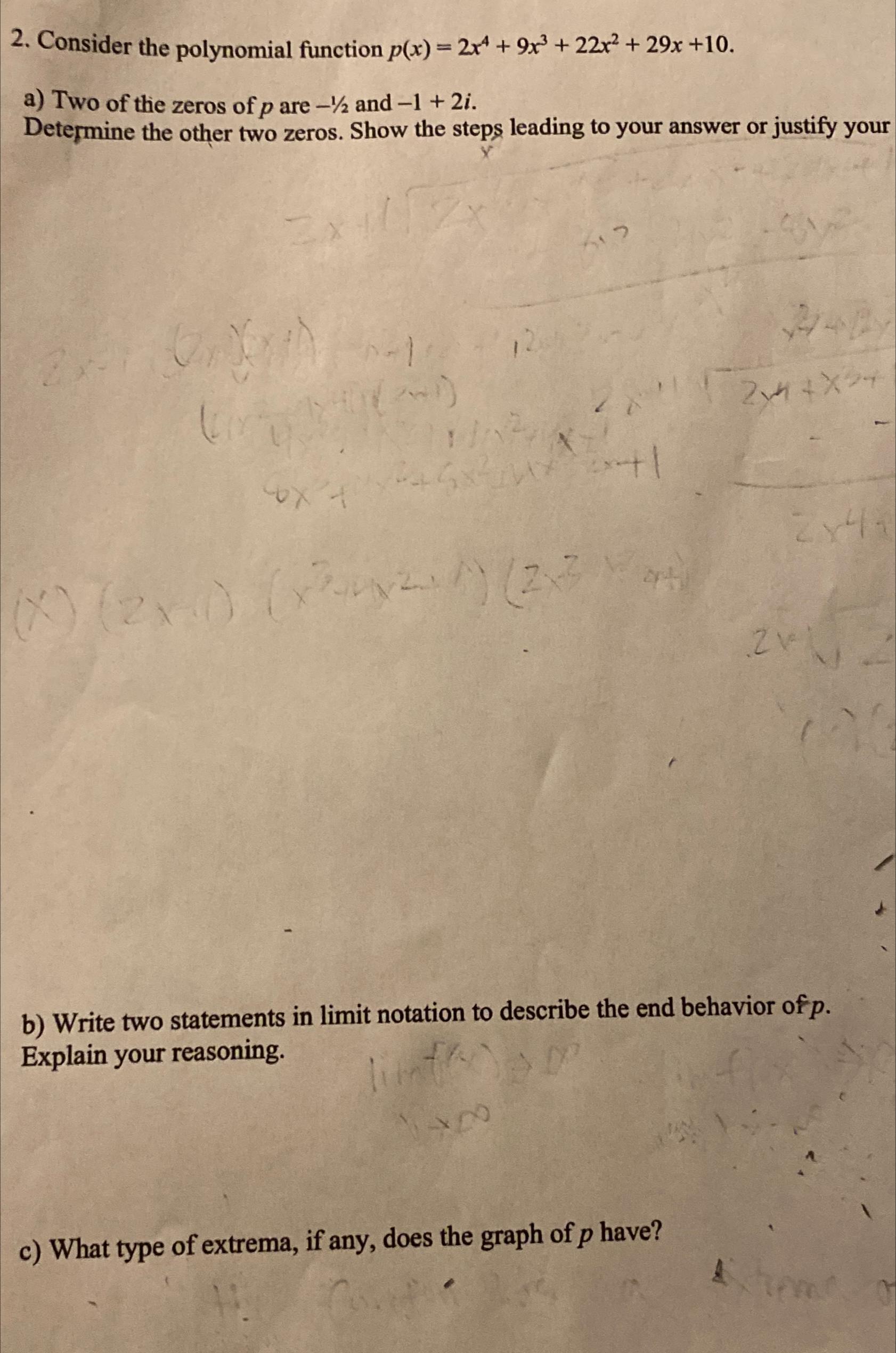 Solved Consider the polynomial function | Chegg.com