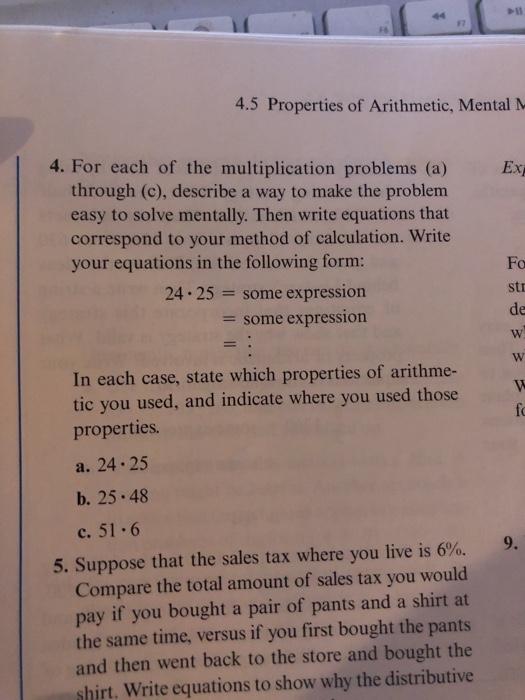 Solved 4.5 Properties of Arithmetic, Mental Ex: 4. For each | Chegg.com