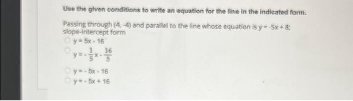 Solved Use the glven conditions to write an equation for the | Chegg.com