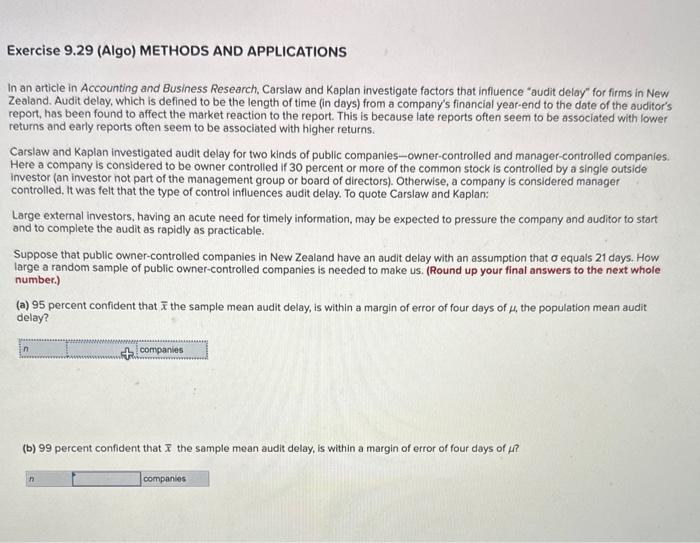 Solved Exercise 9.29 (Algo) METHODS AND APPLICATIONS In an | Chegg.com