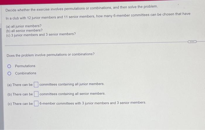 Solved Decide whether the exercise involves permutations or | Chegg.com