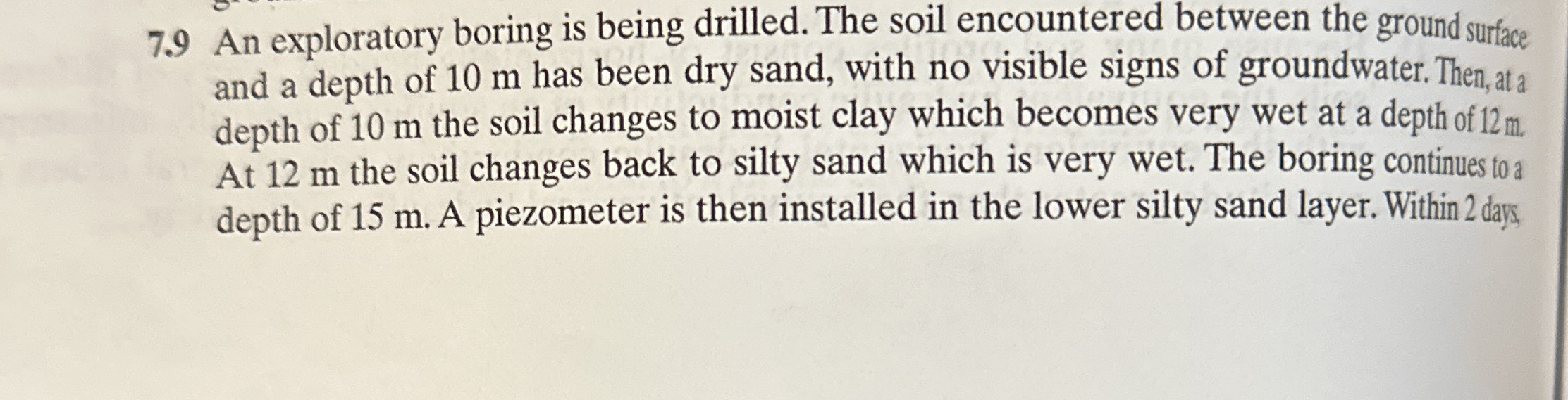 Solved 7.9 ﻿An exploratory boring is being drilled. The soil | Chegg.com