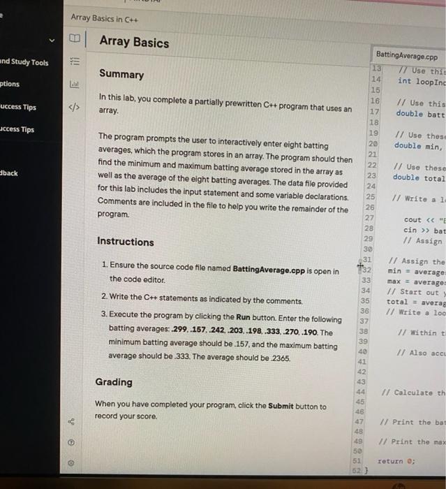 Solved Array Basics In C The Code Must Be C And Have