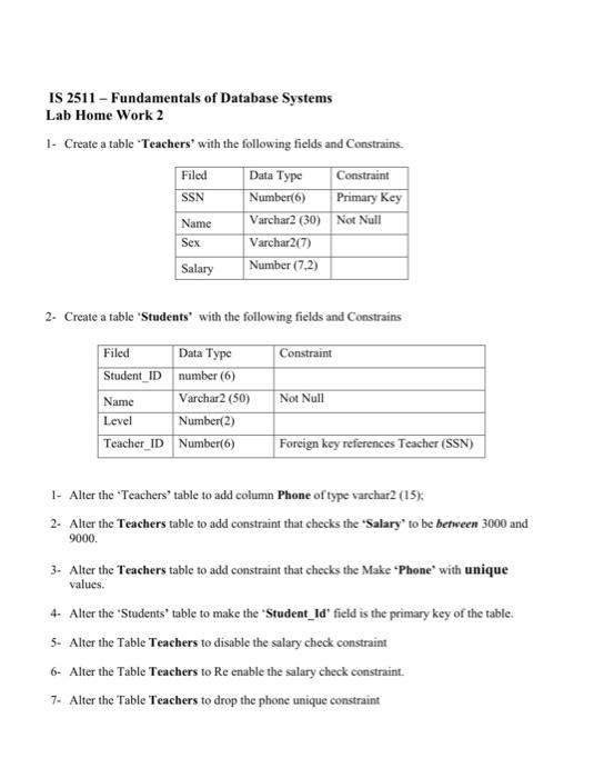Solved IS 2511 – Fundamentals of Database Systems Lab Home | Chegg.com