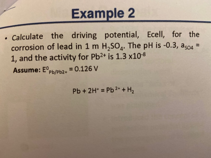 Solved Example 2 Calculate the driving potential, Ecell, for | Chegg.com
