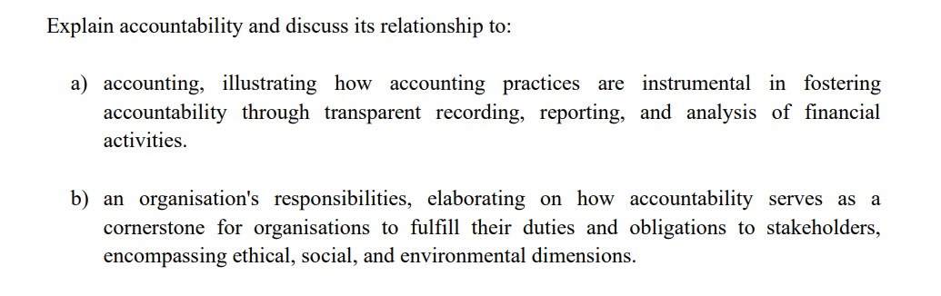 Solved Explain accountability and discuss its relationship | Chegg.com