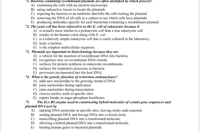 Solved 71. Bacteria containing recombinant plasmids are | Chegg.com