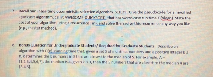 7. Recall our linear-time deterministic selection | Chegg.com