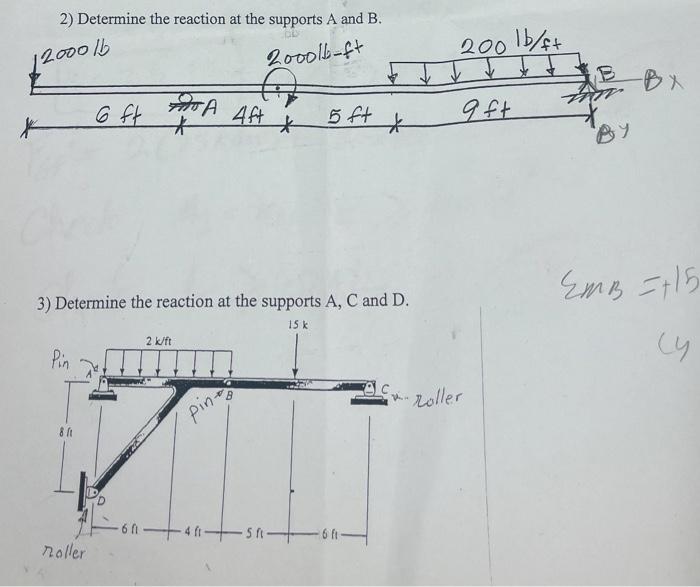 Solved 2) Determine the reaction at the supports A and B. 3) | Chegg.com