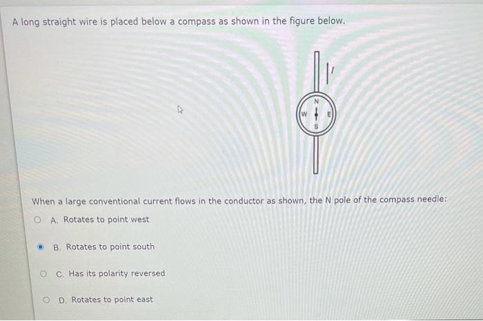 Solved A long straight wire is placed below a compass as | Chegg.com