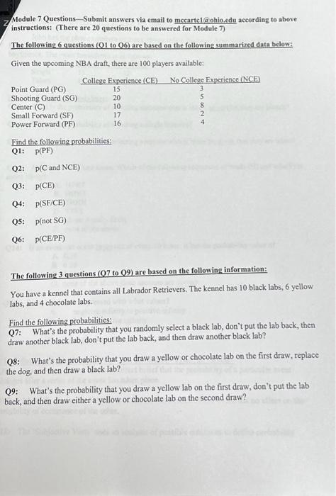 Solved Module 7 Questions - Submit answers via email to | Chegg.com