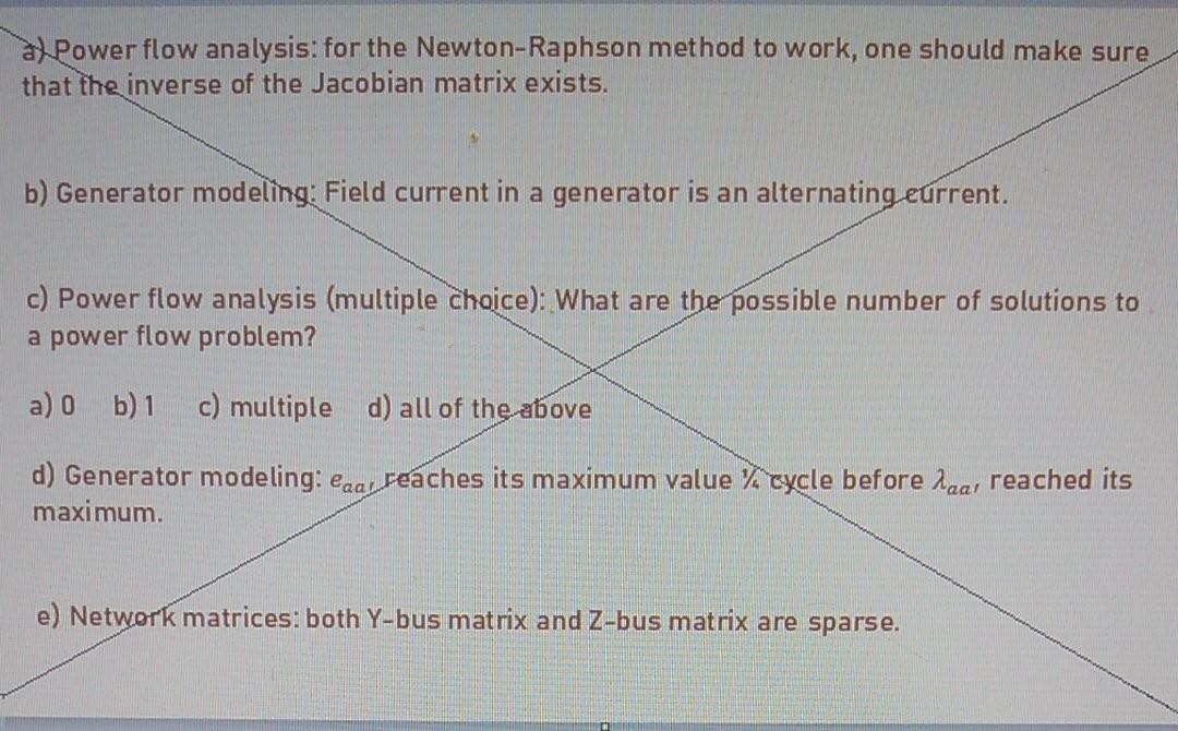 Solved a) Power flow analysis for the Newton-Raphson method | Chegg.com