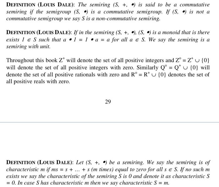 Solved Example 2.1.1: Let Z0=Z+∪{0}. (Z0,+,∙) is a semiring | Chegg.com