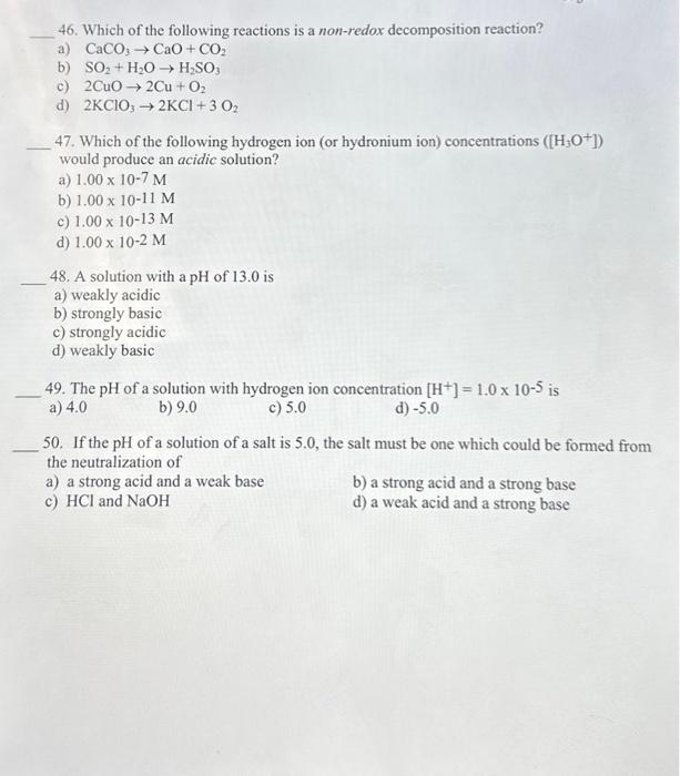 Solved 46. Which of the following reactions is a non-redox | Chegg.com