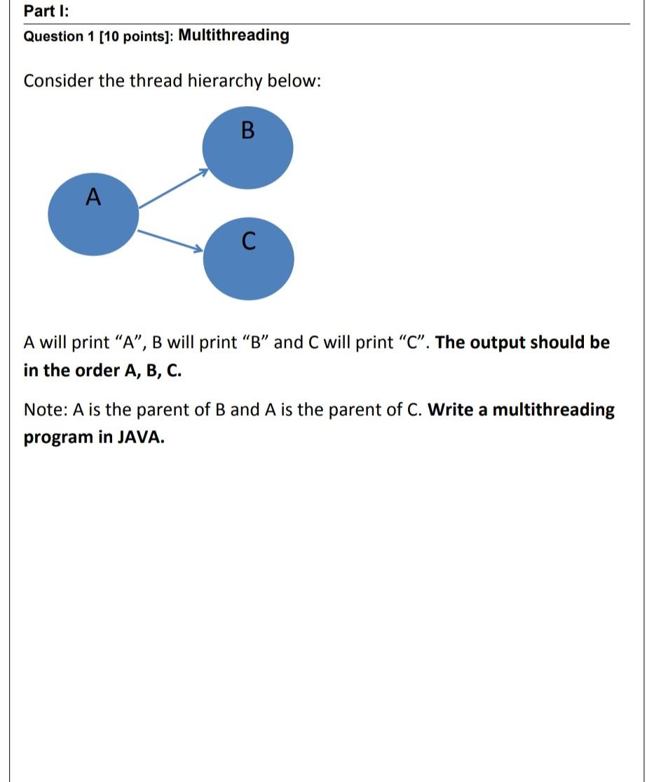 Solved Part I: Question 1 (10 points]: Multithreading | Chegg.com