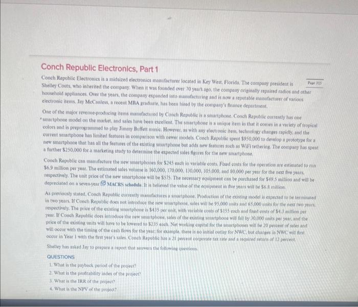 Solved Conch Republic Electronics, Part 1 Conch Republic | Chegg.com