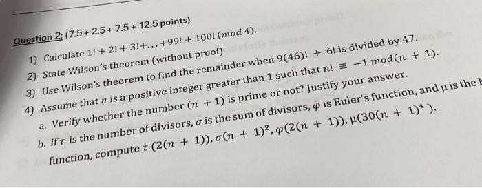 Solved Question 2: (7.5+2.5+7.5+12.5 points ) 1) Calculate | Chegg.com