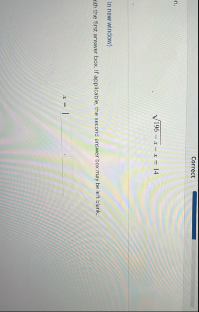 Solved Correct196-x2-x=14in new window)ith the first answer | Chegg.com