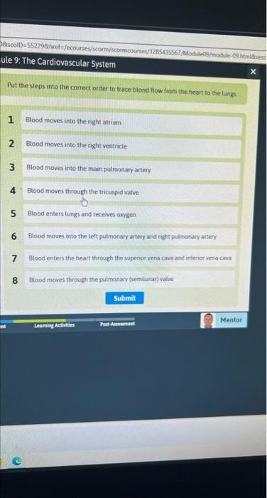 Solved put the steps into the correct order to trace blood | Chegg.com