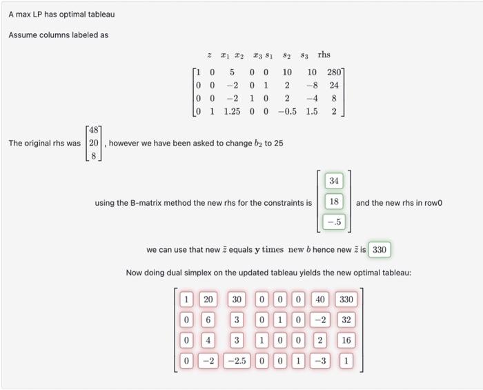 Solved A max LP has optimal tableau Assume columns labeled | Chegg.com