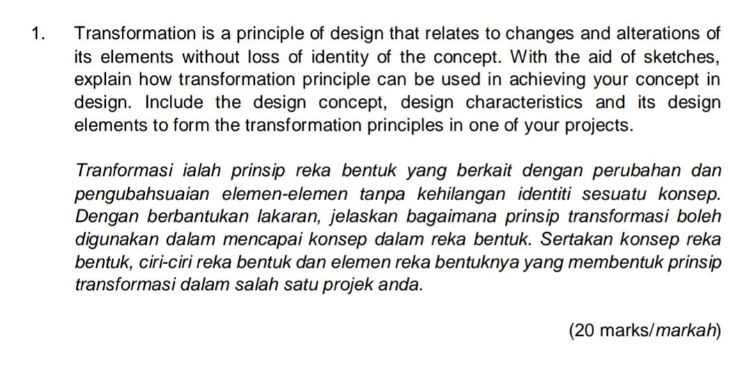 Solved 1. Transformation is a principle of design that | Chegg.com