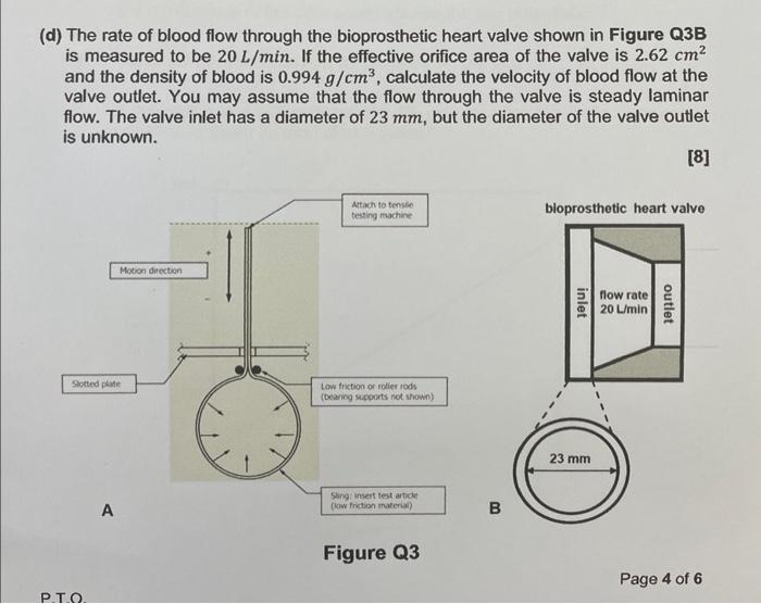 Solved (d) The rate of blood flow through the bioprosthetic | Chegg.com