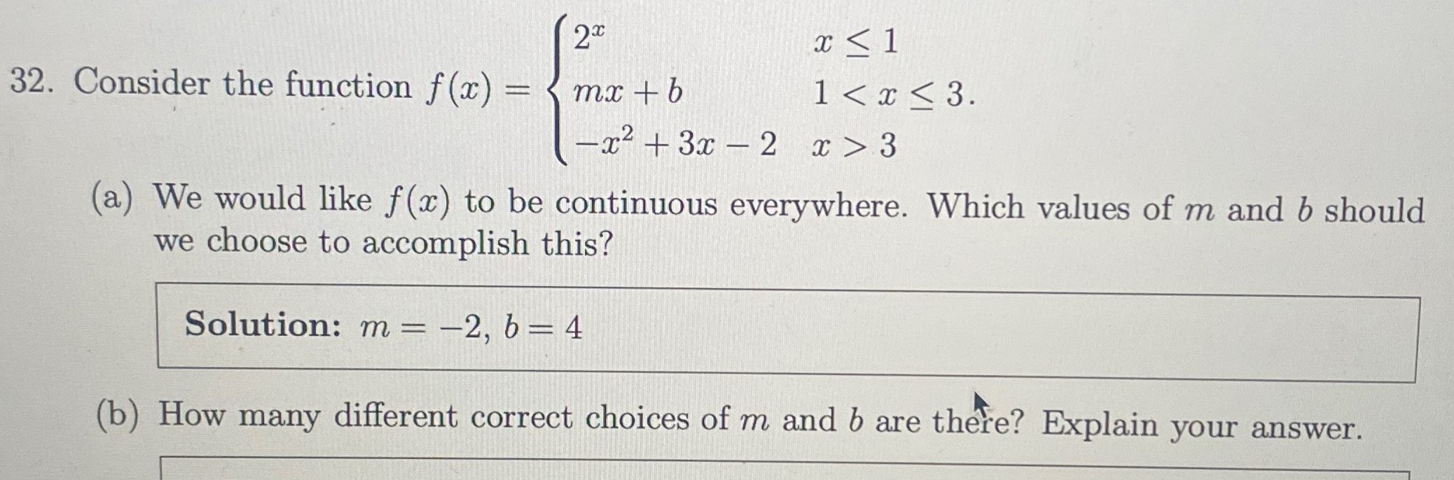 Solved Consider the function f(x)={2x,x≤1mx+b,13(a) ﻿We | Chegg.com
