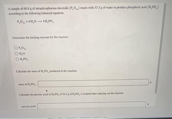 Solved A sample of 60.8 g of tetraphosphorous decoxide | Chegg.com