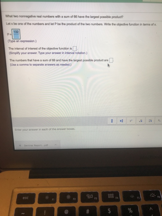 Solved What two nonnegative real numbers with a sum of 66 | Chegg.com