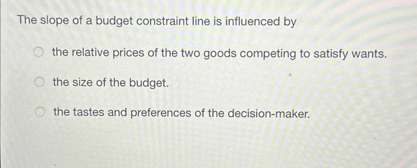 Solved The slope of a budget constraint line is influenced | Chegg.com