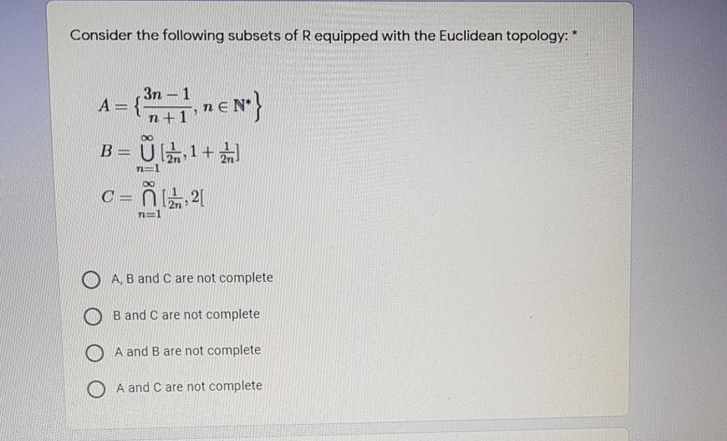 Solved Consider the following subsets of Requipped with the | Chegg.com