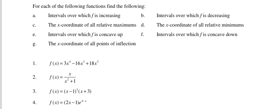 Solved For each of the following functions find the | Chegg.com