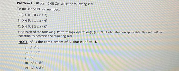 Solved Problem 1.(10pts=2×5) Consider the following sets. R: | Chegg.com