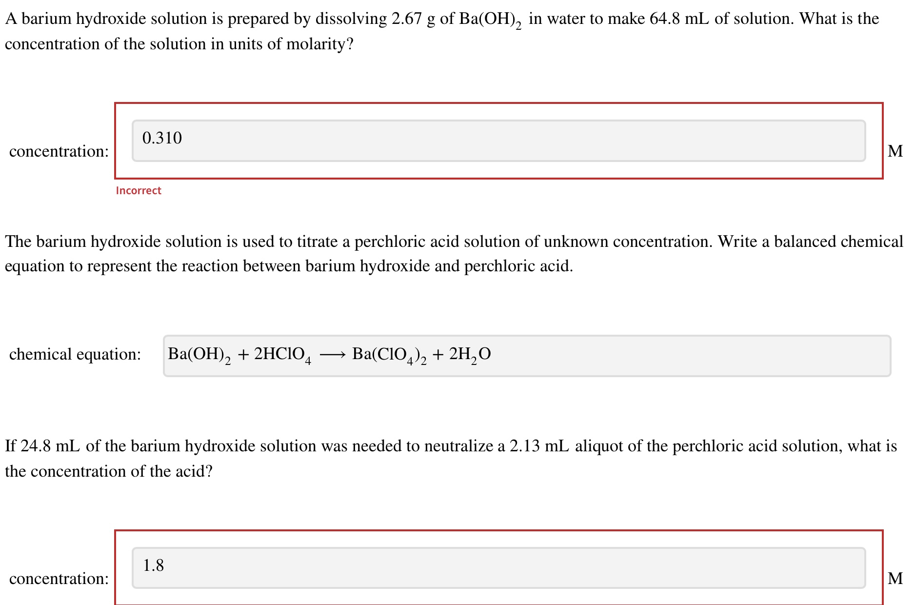 Solved A barium hydroxide solution is prepared by dissolving | Chegg.com
