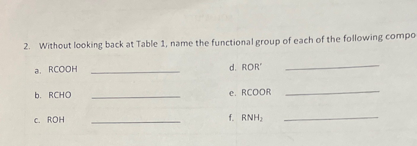 Solved Without looking back at Table 1, ﻿name the functional | Chegg.com